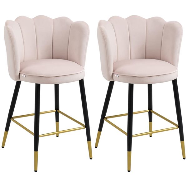 HOMCOM Set of 2 Pink Counter Height Bar Stools with Back 835-916V00PK ...