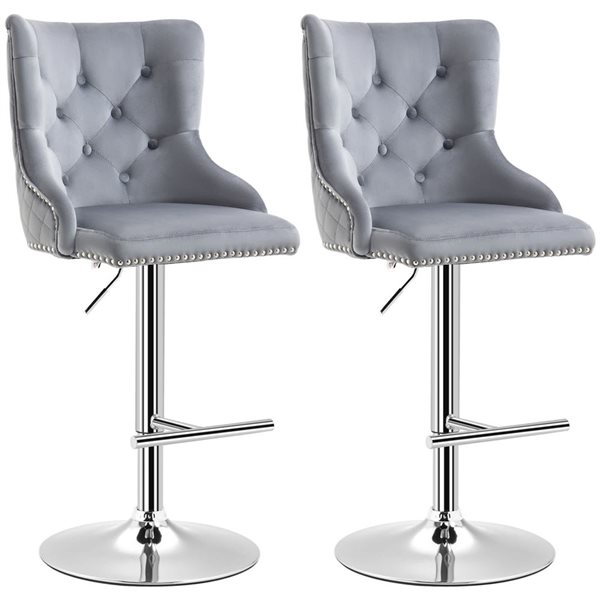Ensemble de 2 tabourets de bar HOMCOM gris en velours pivotants et ...
