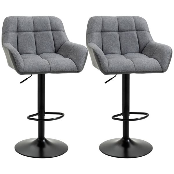 Ensemble de 2 tabourets de bar HOMCOM gris en tissu tufté pivotants et ...