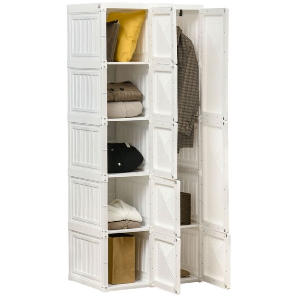 HOMCOM 27.2 W x 19.7 D x 66.9-in H White Polypropylene Modern Foldable ...