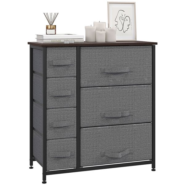 HomCom Brown Composite/Dark Grey Linen-Look Fabric 7-Drawer Storage ...
