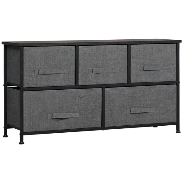 HomCom Black Composite/Dark Grey Linen-Look Fabric 5-Drawer Storage ...