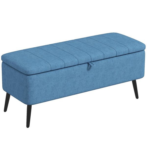 HOMCOM 40 W x 16 D x 18-in H Dark Blue Linen-Look Fabric Storage Bench ...