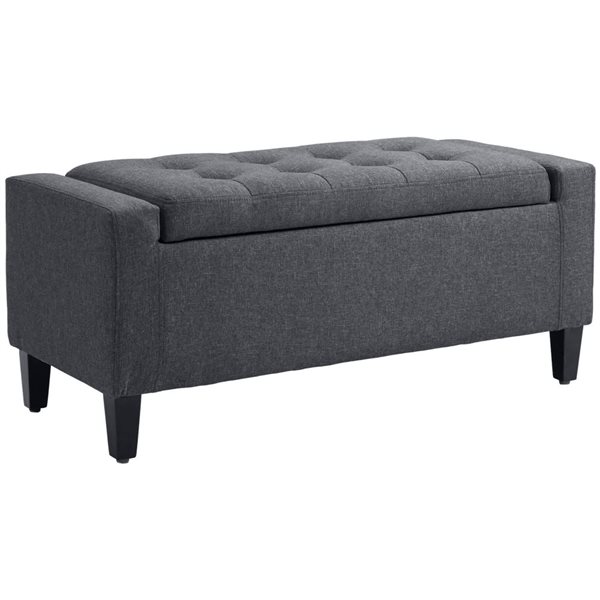 HOMCOM 36 W x 16 D x 16-in H Dark Grey Linen-Look Fabric Storage Bench ...