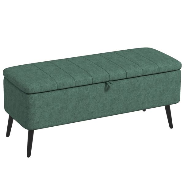 HOMCOM 40 W x 16 D x 18-in H Dark Green Linen-Look Fabric Storage Bench ...