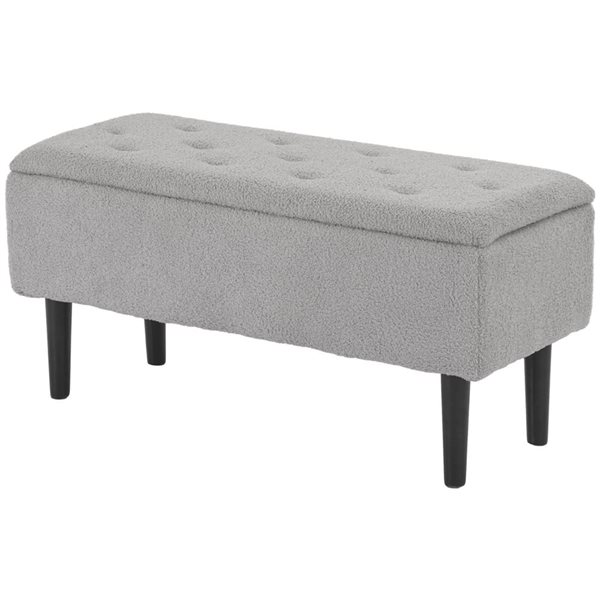 HOMCOM 37 W x 15 D x 18-in H Grey Velvet Moderne Storage Bench w/ Wood ...