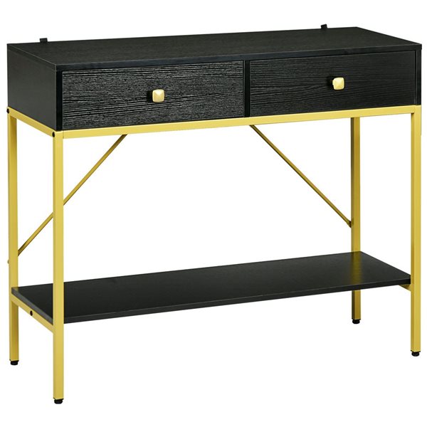 HOMCOM 39-in W Black Composite/Gold Metal Modern Entryway Console Table ...