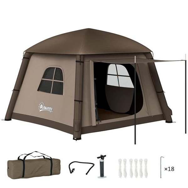Outsunny Khaki and Brown 1-2 Person Inflatable Tent for Camping A20 ...