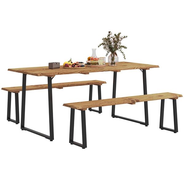 Outsunny Picnic Table and Bench Set for 6 w/ Patio Umbrella Hole 84G ...