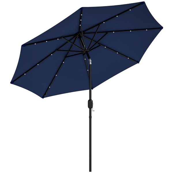Outsunny 9-ft Outdoor Solar Patio Umbrella w/ Lights - Navy Blue 84D ...