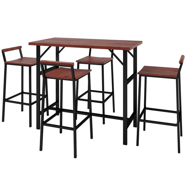 Outsunny 5 Pcs Patio Bar Set w/ Bar Height Table and 4 Bar Stools 84G ...