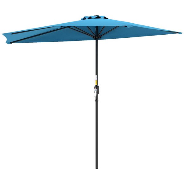 Outsunny 9-ft Half-Round Patio Umbrella w/ 5 Ribs - Light Blue 84D ...