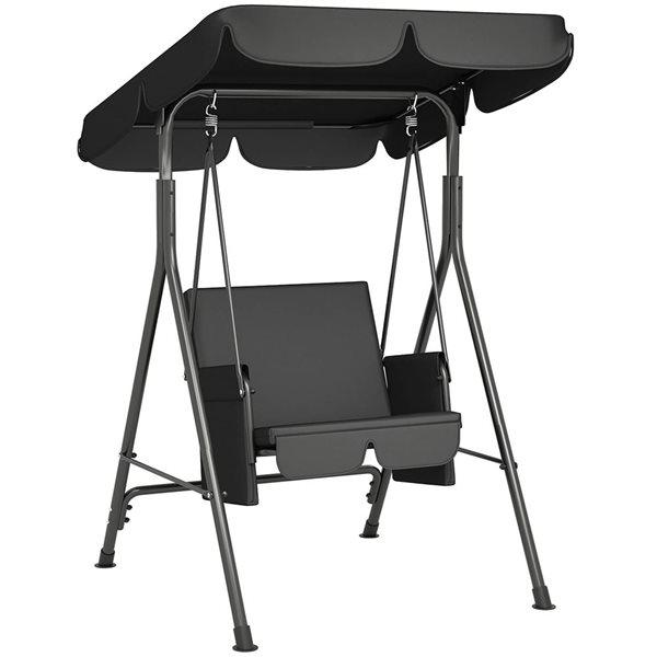 Outsunny 1-Seat Patio Swing Chair w/ Adjustable Canopy - Black 84A ...
