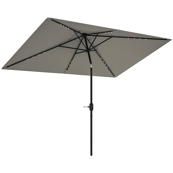 Outsunny 9.7-ft Patio Umbrella w/ LED and Tilt Function - Light Grey ...