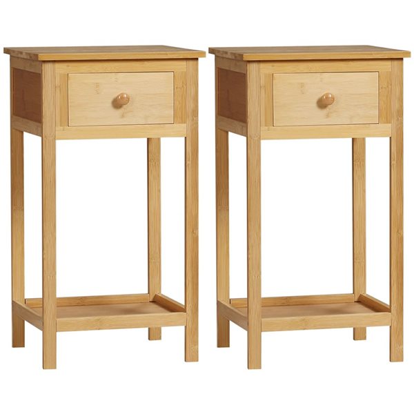 HOMCOM 2-Piece Side Table Set with Drawer and Storage Shelf - Natural ...