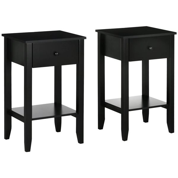 HOMCOM 2-Piece Side Table Set, End Tables with Drawer and Bottom Shelf ...