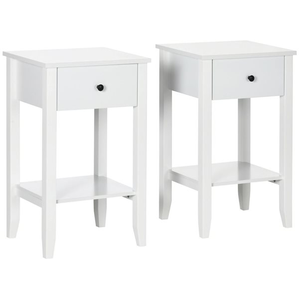 HOMCOM 2-Piece Side Table Set, End Tables with Drawer and Bottom Shelf ...