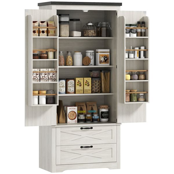 HOMCOM Distressed White Composite 15 D x 64 H x 29-in W Kitchen Pantry ...