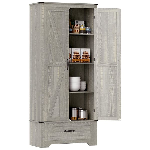 HOMCOM Light Grey Composite 16 D x 72 H x 32-in W Farmhouse Kitchen ...