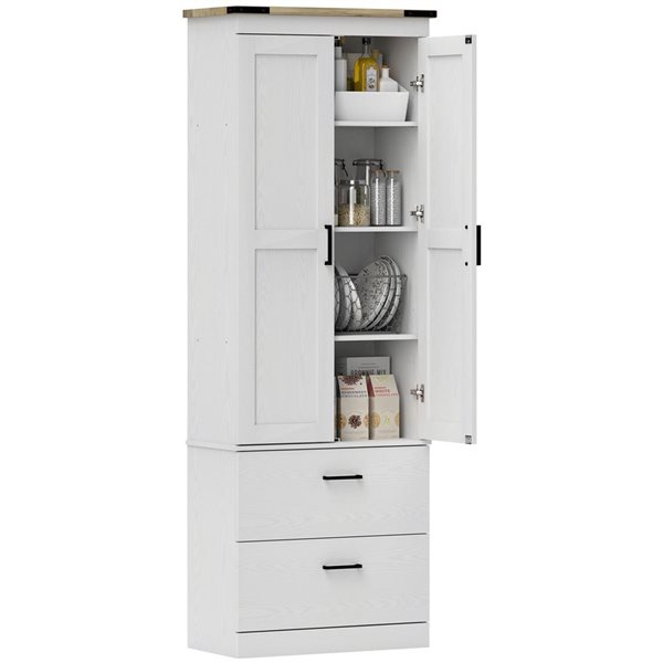 HOMCOM Cream White Composite 12 D x 67 H x 24-in W Tall Kitchen Pantry ...