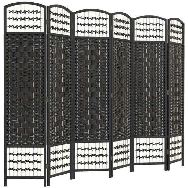HOMCOM 95 W x 67-in H 6-Panel Black Wood Freestanding Folding Privacy ...