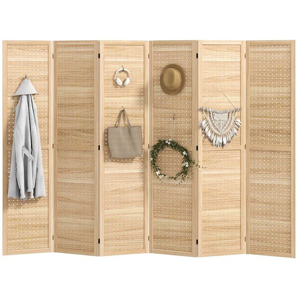 HOMCOM 95 W x 67-in H 6-Panel Natural Wood Indoor Folding Privacy ...