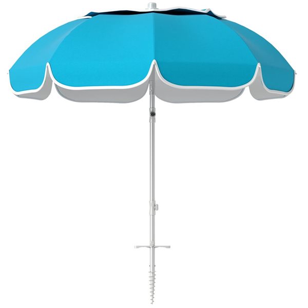 Outsunny 6-ft Round Blue Manual Beach Umbrella Portable w/ Sand Anchor ...