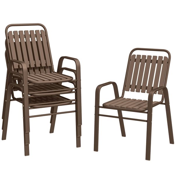 Outsunny Set of 4 Dark Brown Stackable Outdoor Dining Chairs 84G ...