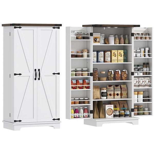 HOMCOM White 16 D x 47 H x 24-in W Composite Farmhouse Kitchen Pantry ...
