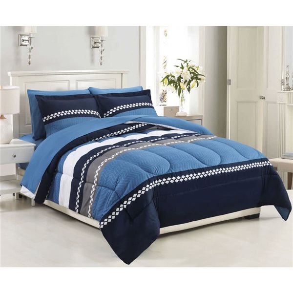 Couvre-lit pour lit simple Marina Decoration bleue et grise à rayures ...