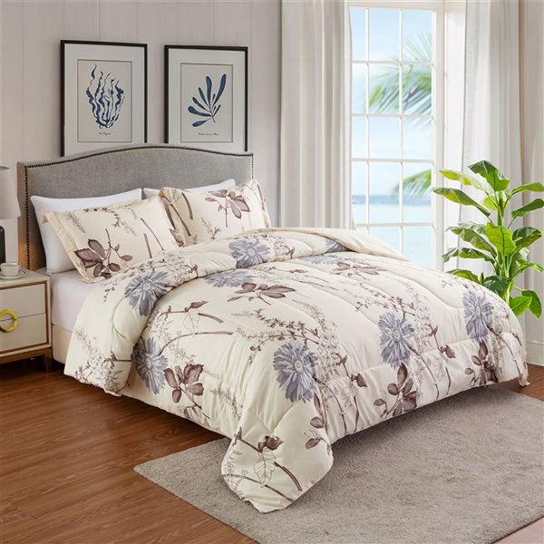 Marina Decoration 2-Piece Blue Chrysanthemum Floral Printed Twin Bed Comforter Set | RONA