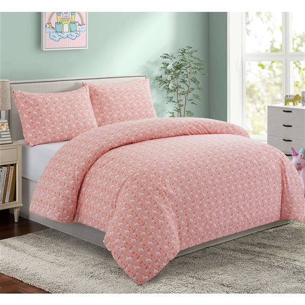 Marina Decoration 4-Piece Pink Full Kids Unicorn Print Cotton Blend Bedding Set | RONA
