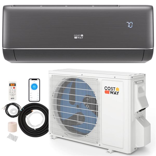 Costway 9,100-BTU Grey Wifi-Enabled Mini Split Inverter Air Conditioner ...