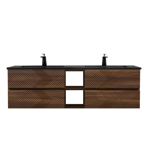GEF Rowan 72-in Wall Mount Double Sink Vanity w/ Black Engineered ...