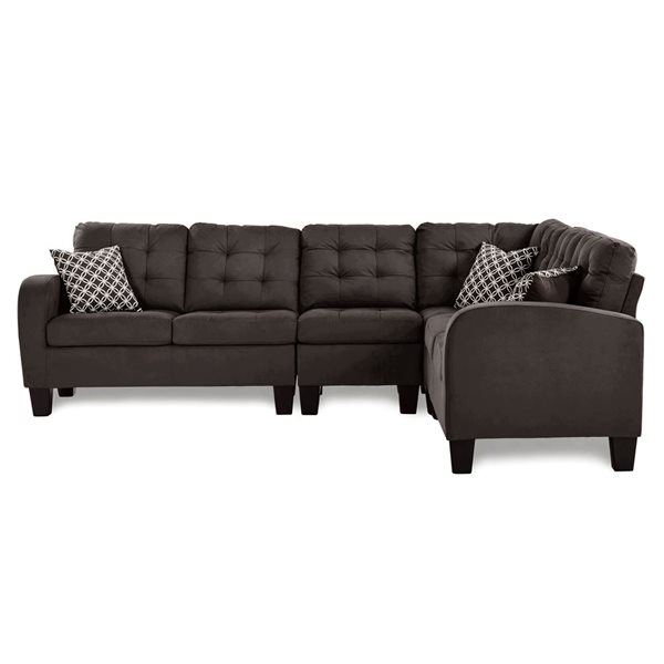 HomeTrend 4 Pcs Sinclair Reversible Corner Sectional w/ Pillows - Chocolate Brown 8202CHSS | RONA