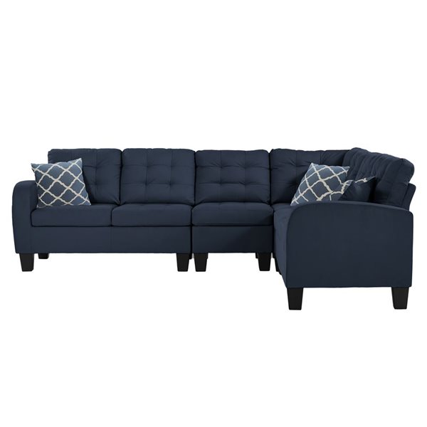 HomeTrend 4 Pcs Sinclair Reversible Corner Sectional w/ Pillows - Blue 8202NVSS | RONA
