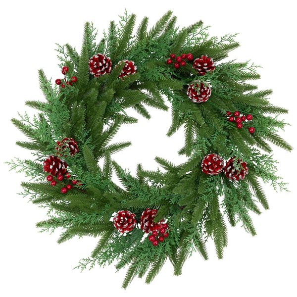 Northlight Real Touch 24-in dia Unlit Indoor Green Wind River Fir with Glittered Red Pinecones ...
