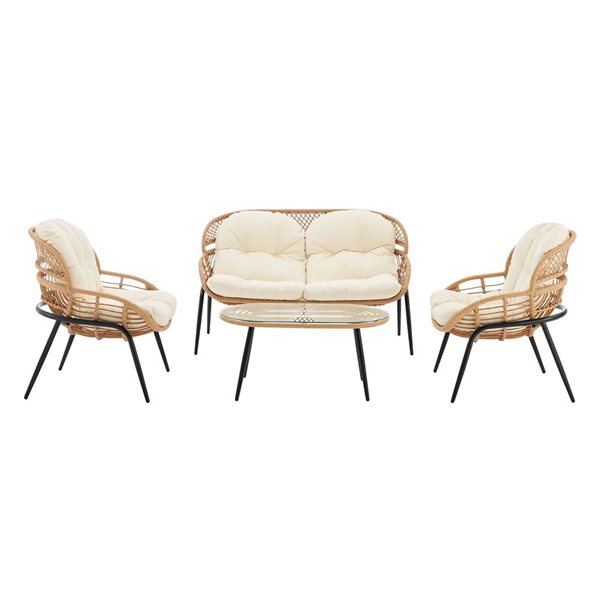 Manhattan Comfort Pine Modern 4 Pcs Patio Conversation Set - Cream OD ...
