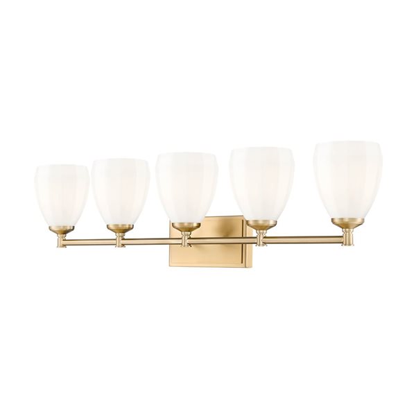 Z-Lite Oren 5-Light Gold LED Vanity Light w/ Opal Glass Shade 7004-5V ...