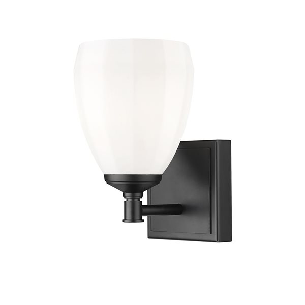 Z-Lite Oren 1-Light Matte Black LED Vanity Light w/ Opal Glass Shade ...