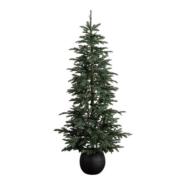 Nearly Natural 6-ft H Pine Pre-Lit Artificial Christmas Tree in Round ...