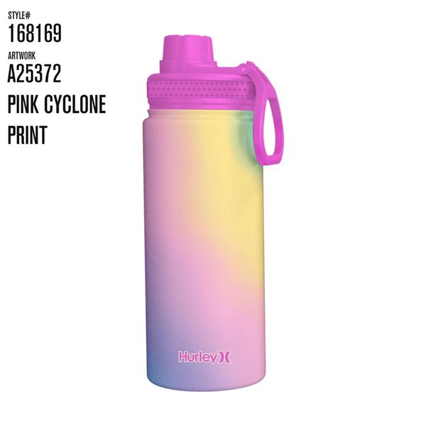 Hurley Stainless Steel Water Bottle w/ Chug Cap - Pink Cyclone - 473-ml ...
