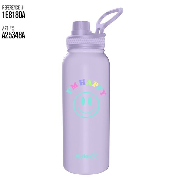 Hurley Stainless Steel Water Bottle w/ Chug Cap - Purple I'm Happy ...