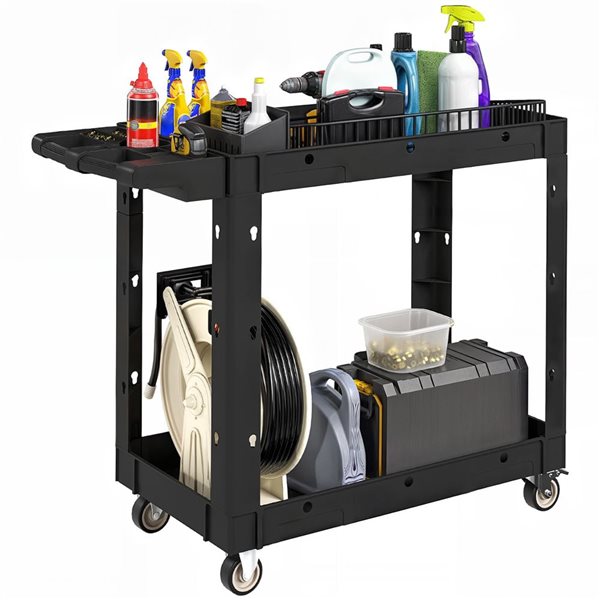 HOMCOM 2-Tier Rolling Tool Cart w/ Handle - Black B20-118V00BK | RONA