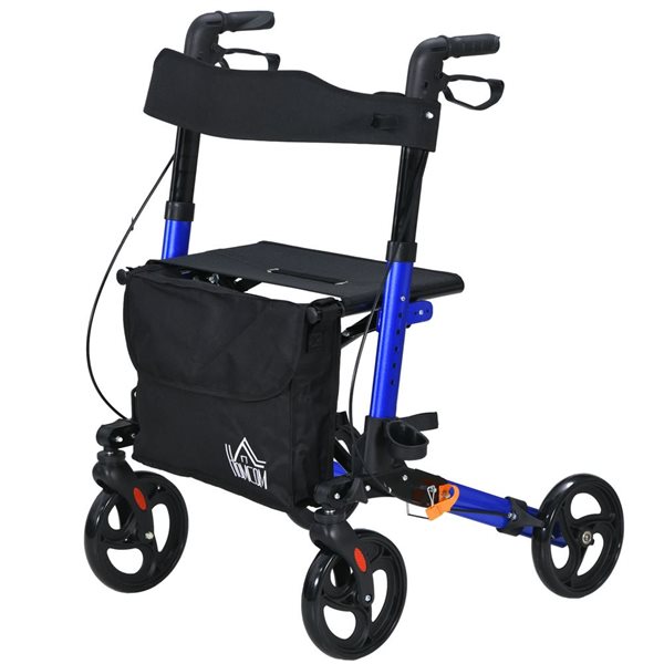 HOMCOM Blue Folding Adjustable Rollator Walker with Seat, 8'-in Wheels ...