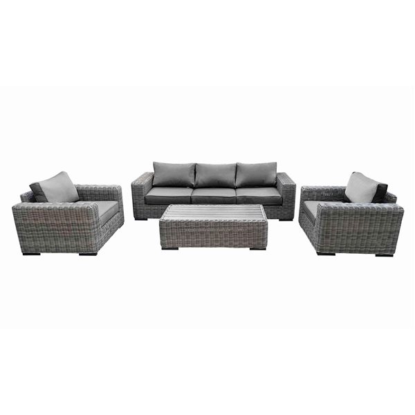 CIEUX Champagne Outdoor Patio Resin Wicker Conversation Set w/ Taupe ...
