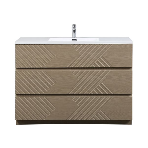 GEF Eliot 48-in Freestanding Taupe Oak Vanity with White Polymarble ...