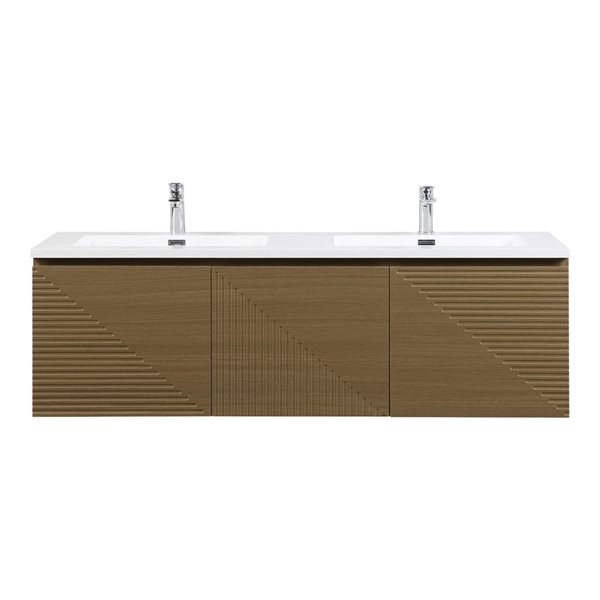 GEF Samantha 60-in Floating Light Oak Vanity with White Polymarble ...