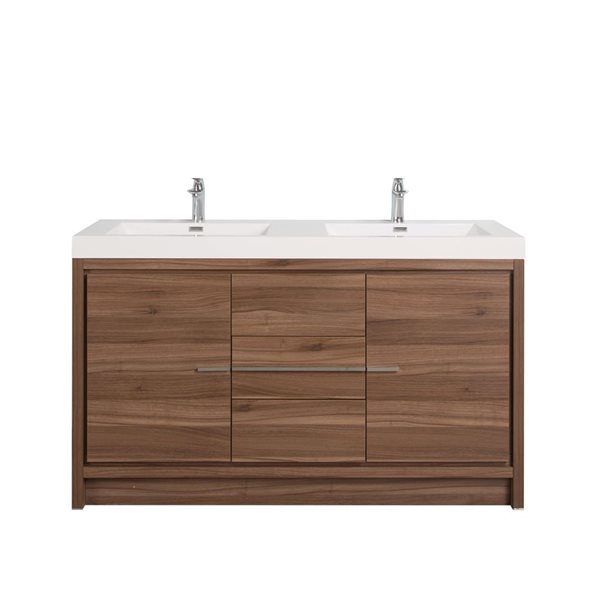 GEF Ember 48-in Freestanding Walnut Vanity with White Polymarble ...