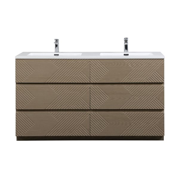 GEF Eliot 60-in Freestanding Taupe Oak Vanity with White Polymarble ...